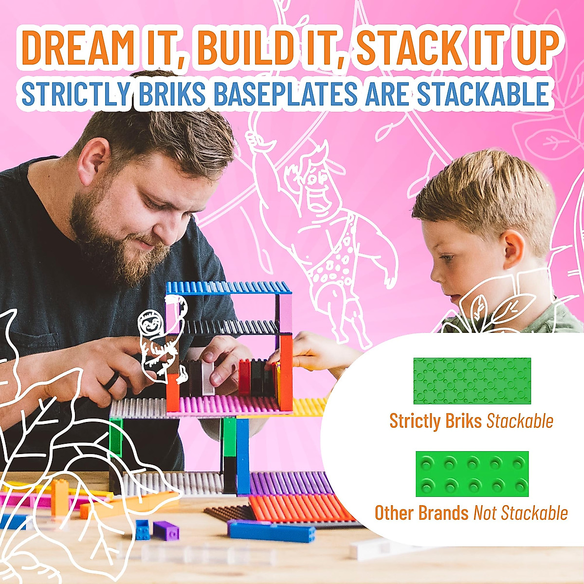Strictly Briks Compatible with Lego Classic Big Briks Stackable Baseplates, Large Pegs for Ages 3 and Up, 100% Compatible with All Major Brands, Green, 1 Piece, 13.75" x 16.25" Inches