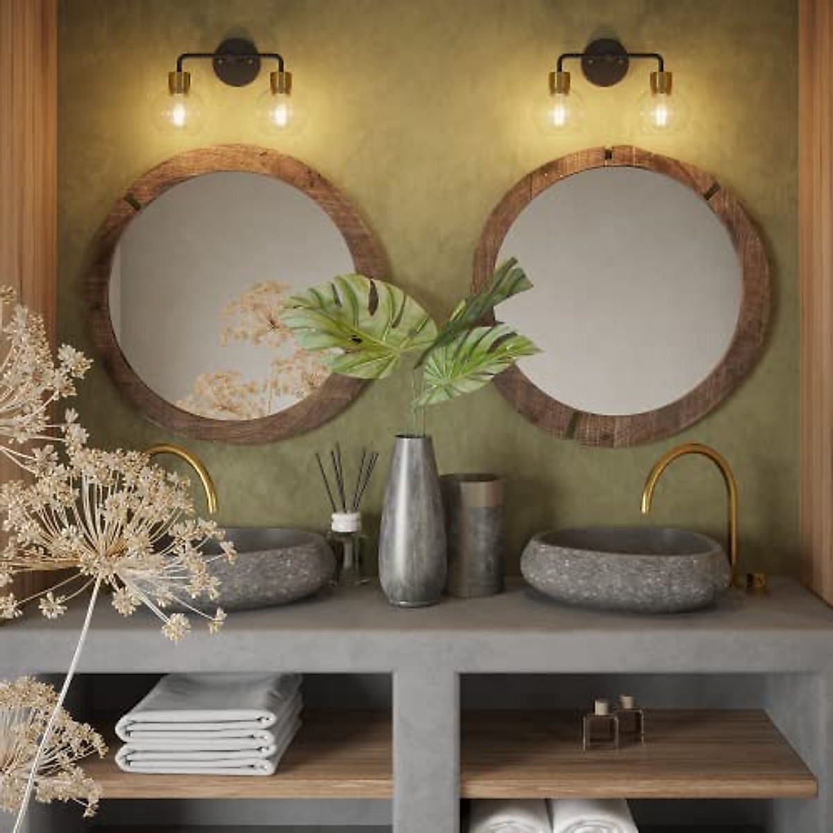 Inlight 16" Wide Black and Brushed Gold 2-Light Vanity Bath Light with Clear Seedy Glass Globe Shades, Bulb Not Included, IN-0443-2-GD