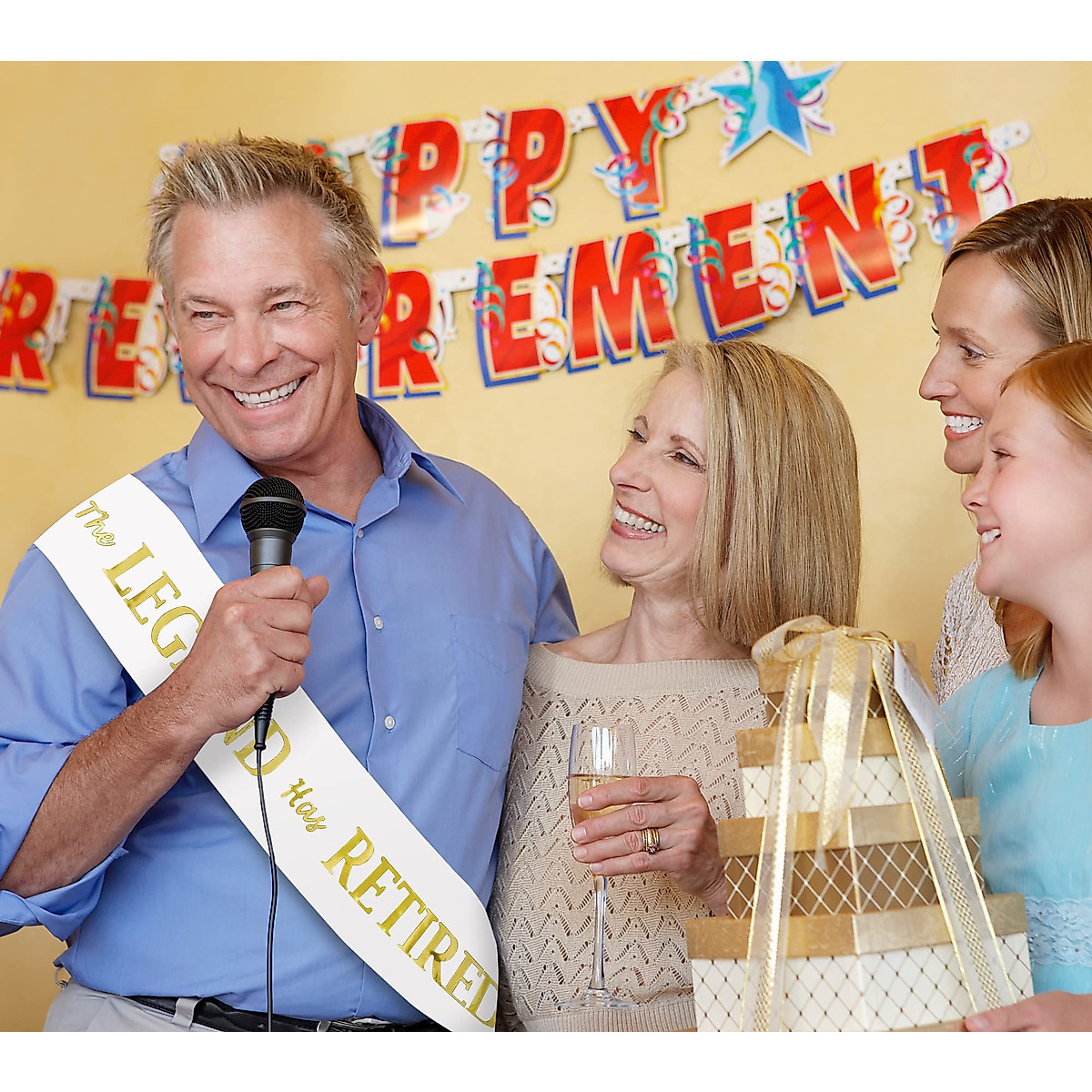 The Legend Has Retired Sash – Elegant White and Gold Foil Legendary Sash for Both Women and Men & a Large Gold Safety Pin. Perfect for Retirement Parties by JPACO