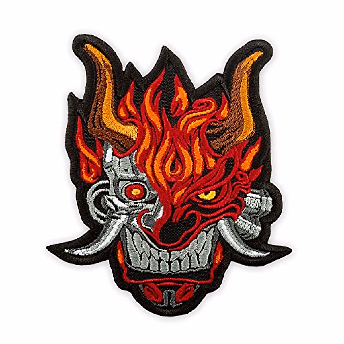 Cyberpunk Oni Demon Patch, Small Embroidered Game Emblem for Cosplay Costume, Iron On 3.3 x 3.7 inches