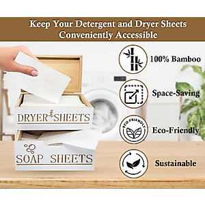 ALLNEY HOME Wood Box Dryer Sheet Holder and Detergent Dispenser drawer, Natural Wood and Sustainable Storage Box, Rustic White Farmhouse Finish, Large Capacity Laundry Room Organizer
