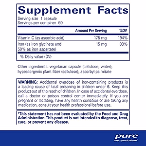 Pure Encapsulations Iron-C | Iron and Vitamin C Supplement to Support Muscle Function, Red Blood Cell Function, and Energy* | 60 Capsules