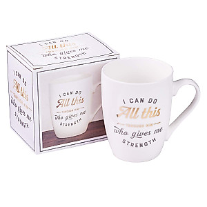 I Can Do All This Through Him Philippians 4:13 Ceramic Christian Coffee Mug for Women and Men - Inspirational Coffee Cup and Christian Gifts, 12oz