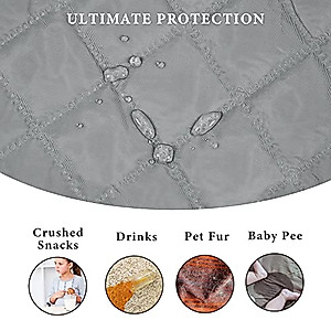 Yastouay Reversible Quilted Sofa Cover, Waterproof Couch Cover for 3 Cushion Couch Sofa, Washable Sofa Slipcover Furniture Protector with Non-Slip Foam and Elastic Strap for Dogs, Pets, Kids, Gray