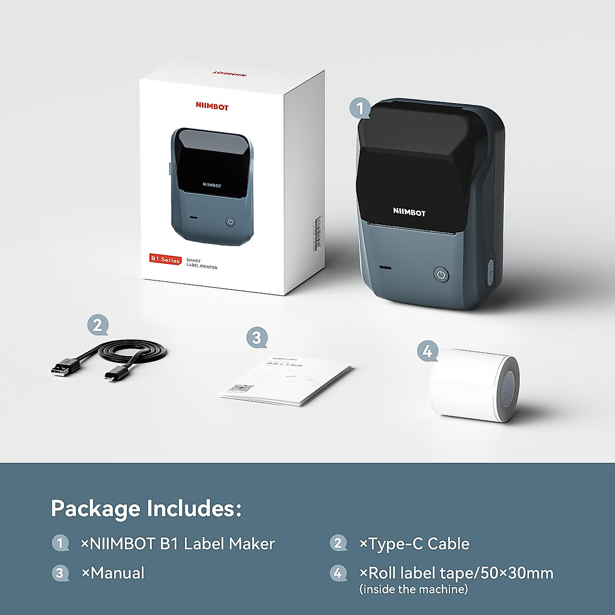 NIIMBOT B1 Label Maker Machine with Tape, 2" Portable Sticker Printer for Home School & Small Business, Compatible with Phones & PC