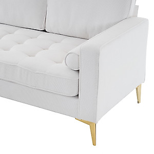 voqoomkl 85" Burlap Fabric Sectional Sofa Couch with Reversible Chaise, L-Shape Couch with Bolster Pillows and Metal Legs, 3 Seats Modular Sofa for Living Room Apartment Small Space, Beige