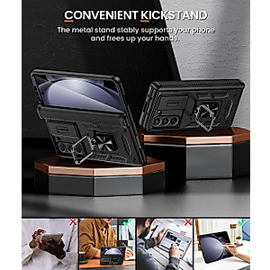 Upgraded for Galaxy Z Fold 5 Case, Samsung Fold 5 Case with Screen Protector, Kickstand Ring Holder, Slide Camera Cover and Hinge Protection - Shockproof for Z Fold 5 5G Phone - Black