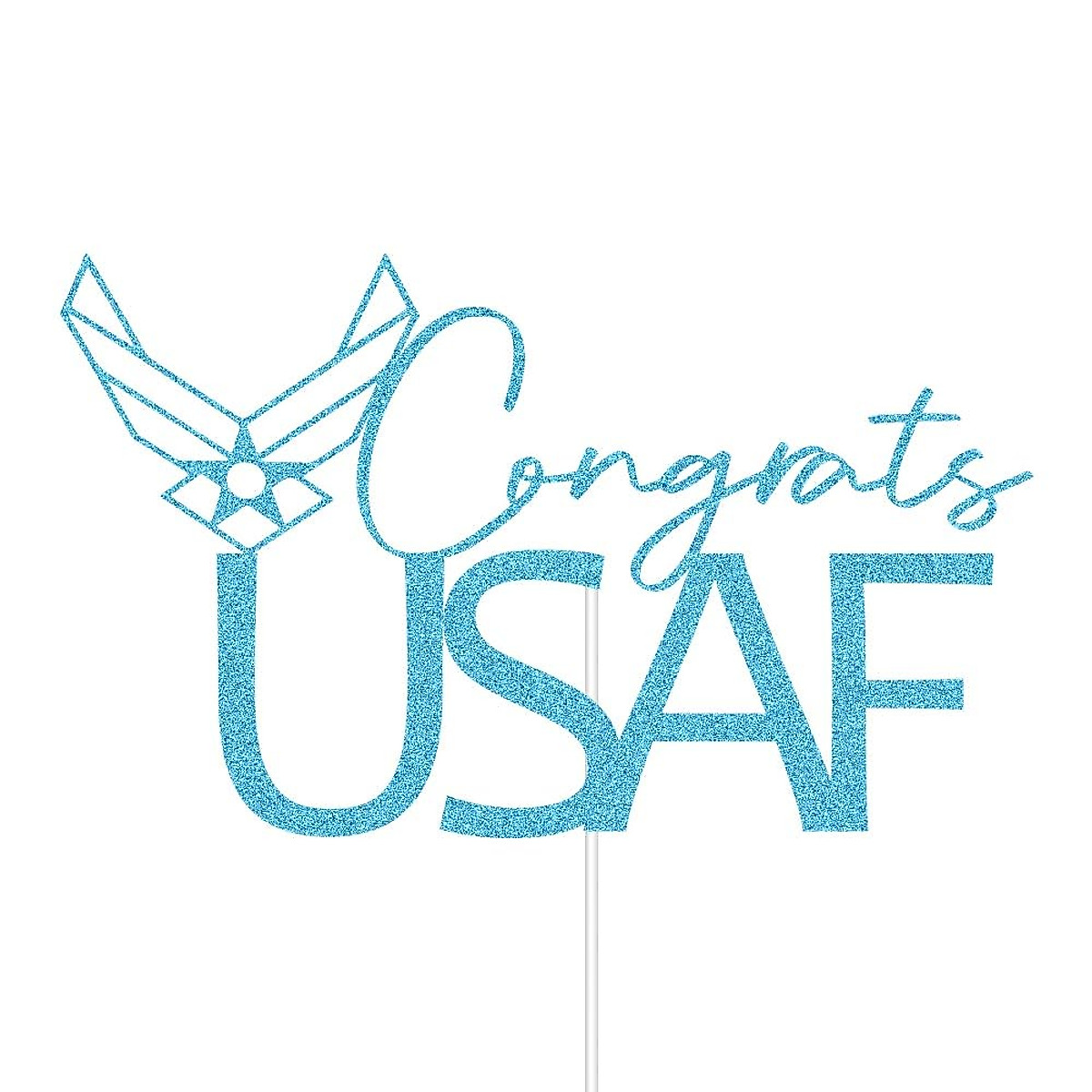 MFULHUBA Congrats USAF Cake Topper, Air Force/Army/Military Theme Retirement/Graduation Party Decoration, Airmen/Soldier Veteran's Day Cake Decors, Blue Glitter