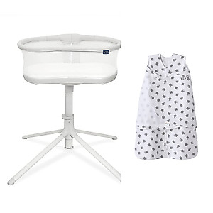 HALO 3.0 BassiNest Swivel Sleeper and 100% Cotton Sleepsack Swaddle, Lamb Scribble White, Small (Bundle)