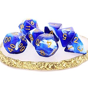 Haxtec Blue White DND Dice Set Swirl Polyhedral D&D Dices for RPG Dungeons and Dragons