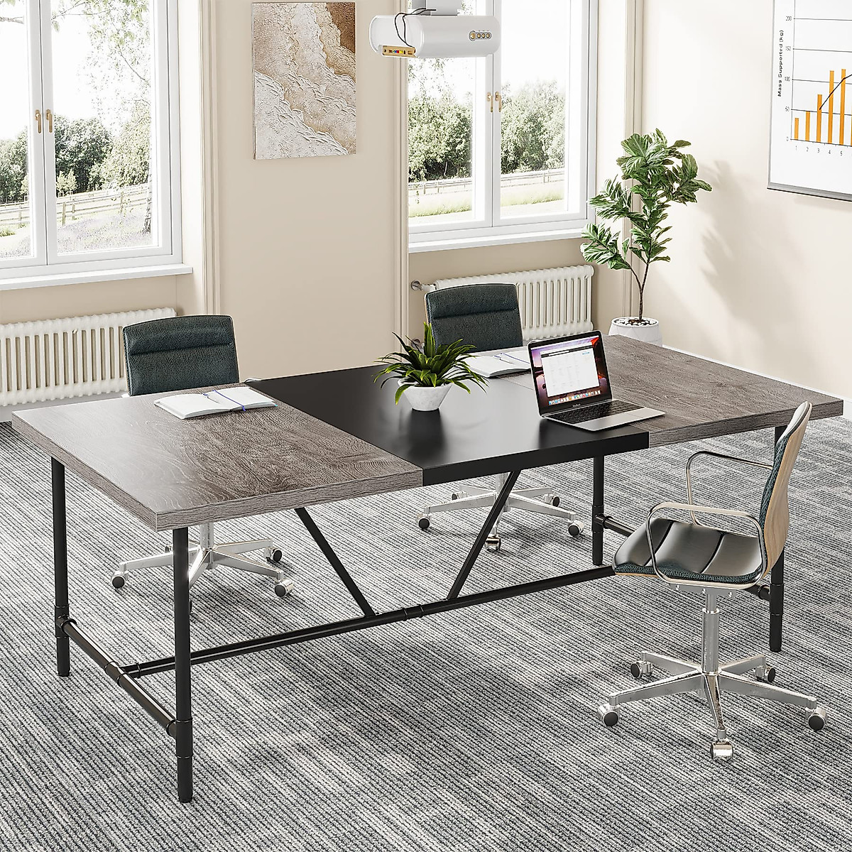 LITTLE TREE 6FT Conference Table 70.8L x 31.5W inch Meeting Table Conference Room Tables Modern Rectangular Seminar Training Table for Office, Grey