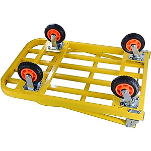 Platform Truck Heavy Platform Truck Steel Flat Handtruck Load 1320lbs Folding Push Cart Silent Flatbed Cart Bright Yellow Moving Dolly Cart Reliable
