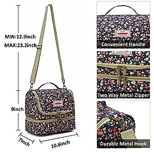 Lunch Bag Tote for Women Men Double Deck Lunch Box with Shoulder Strap Insulated Leakproof Cooler Bag, Blue