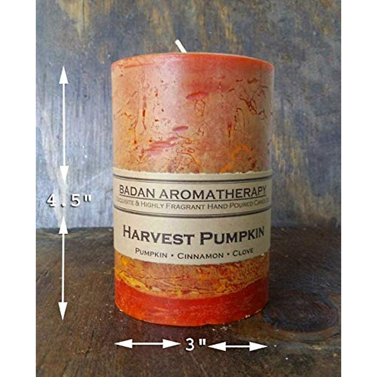Harvest Pumpkin Spice Cinnamon Clove Scented Pillar Candle Set (3 Piece Set, Rustic, Dark Orange)