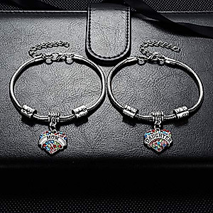 YEEQIN Set of 2 Crystal Heart Mom Daughter Charm Bracelet Jewelry Gift for Mother and Daughter (Multicolor)