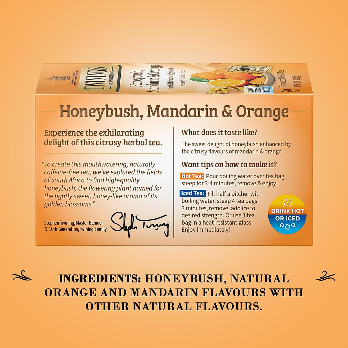 Twinings Honeybush Mandarin & Orange Herbal Tea - Naturally Caffeine-Free Tea Bags Individually Wrapped, 20 Count
