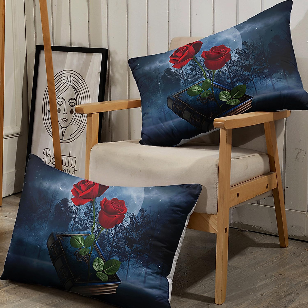 AILONEN Rose Fitted Sheet Full Size,Red 3D Romantic Rose Bedsheets Set for Girls,Romantic Flower Bedding Set,Magic Book Bed Sheet Set,1 Fitted Sheet 2 Pillowcases,3 Pcs,Soft Microfibre