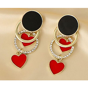Decent LOOK Trendy Earrings for Women 2024 Black Red Gold Hoop | Triple Circle Diamond Earrings | Chunky Gold Earrings (Pack of 01)