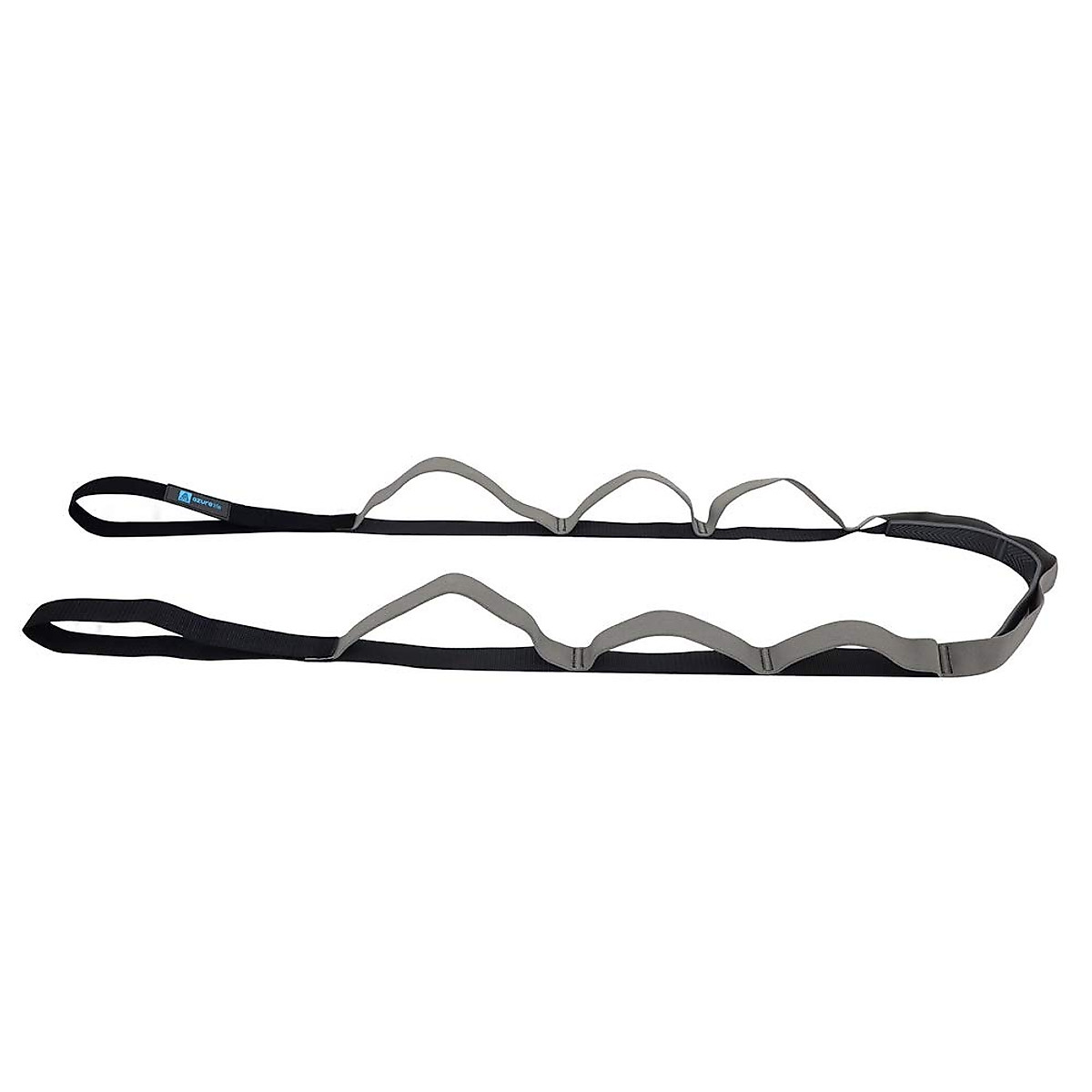 A AZURELIFE Stretch Strap with 11 Loops, Half Elastic Stretching Strap Band - Stretch Tool for Yoga Physical Therapy, Dance and Pilates, Gymnastics, Hamstring Strength Training with Instruction Guide