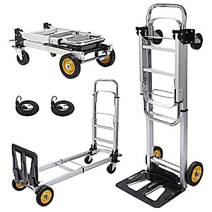 Oyoest Aluminium Hand Truck Dolly Heavy Duty 440lbs Capacity 2 in 1 Convertible Folding Hand Truck with Pneumatic Wheels and Telescoping Handles,Portable Dolly Cart with Bungee Cords for Moving.
