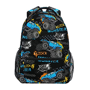 QUGRL Monster Truck Car School Backpack for Girls Boys Urban Style Modern Large Bookbag Laptop Computer Bag Casual Hiking Travel Daypack Backpack Schoolbag for Teens College 16 Inch