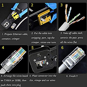 RJ45 Crimping Tool Ethernet Crimper for Cat6 Cat5 Cat5e RJ45 Pass Through Connectors and RJ12 Ends Comes with 20PCS RJ45 Cat6 Connectors and Replacement Blade