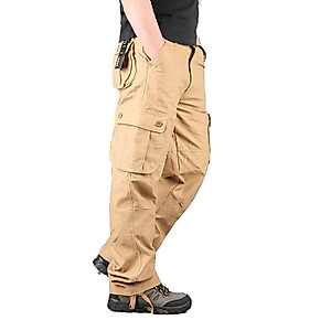 Lilychan Men's Lightweight Cargo Trouser Hiking Pants Army Combat Work Pants Casual Pants with 6 Pocket (38, Khaki)