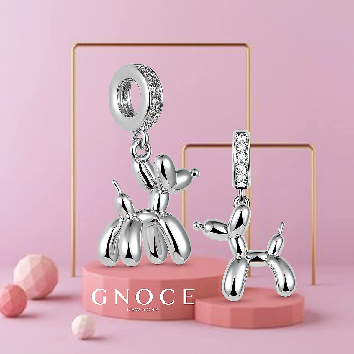 GNOCE Balloon Puppy Charm Pendant 925 Sterling Silver Play with Me Finely Polished Dangle Charm Fit for Bracelet/Necklace Christmas Charm Gifts for Wife Daughter