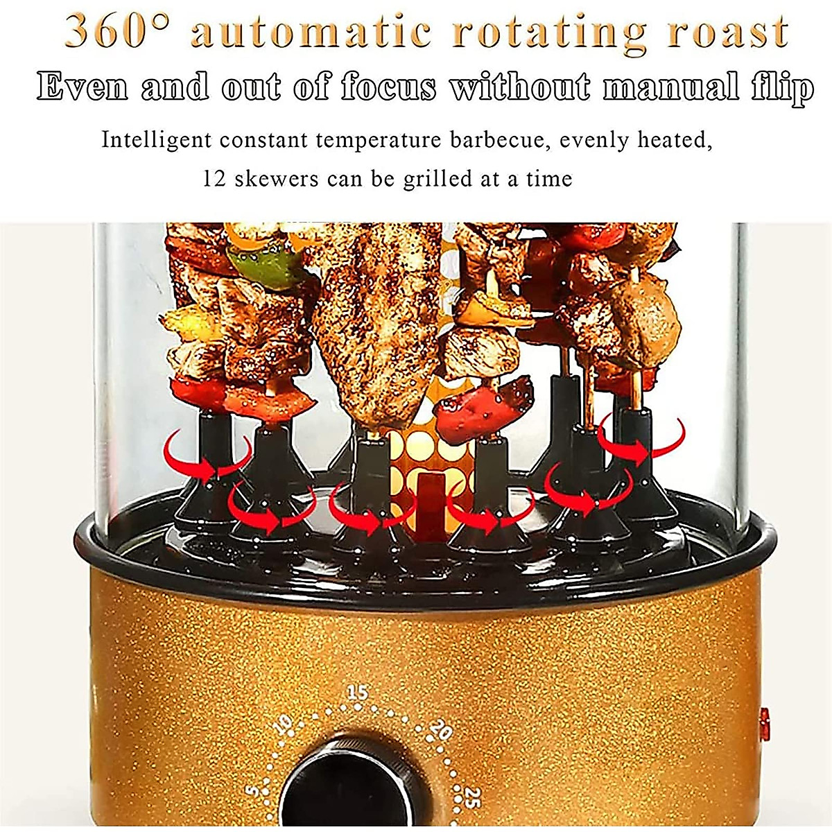 Smokeless Automatic Rotary Barbecue Machine,Electric Skewer Machine,0°-200° Adjustable Temperature,for 4-6 People Barbecue Oven Cup