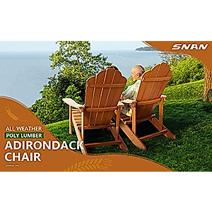 SNAN Adirondack Chair with Cup Holder, All-Weather Plastic Patio Chair for Garden&Outdoor Fire Tables, Fade-Resistant Outdoor Seating, Wood-Like Processing and Sturdy Outdoor Chair(Teak)