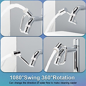 Water-Saving Faucet Aerator, Tap Extender Anti -Splash Sprayer Head Replacement Shower Nozzle for Kitchen (1080° swing)