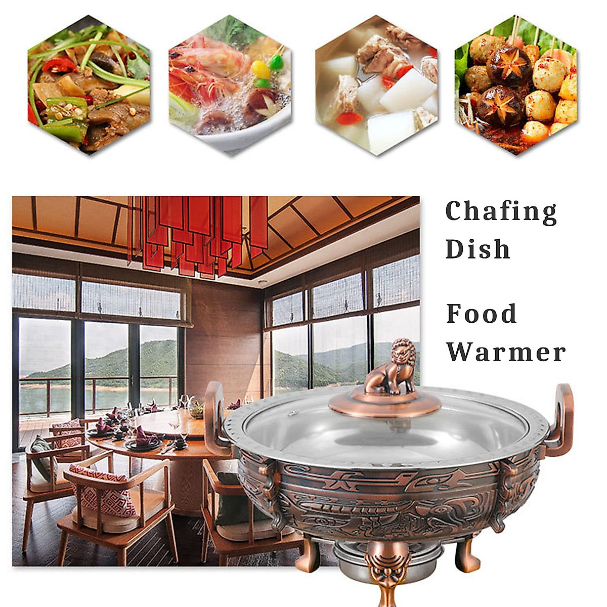 2/4 Pack Chafing Dishes & Food Warmers, Round Chafer Catering Buffet Server Set with Food Pan and Fuel Holders, for Kitchen Party Dining Buffet (Red Bronze),4 Pack