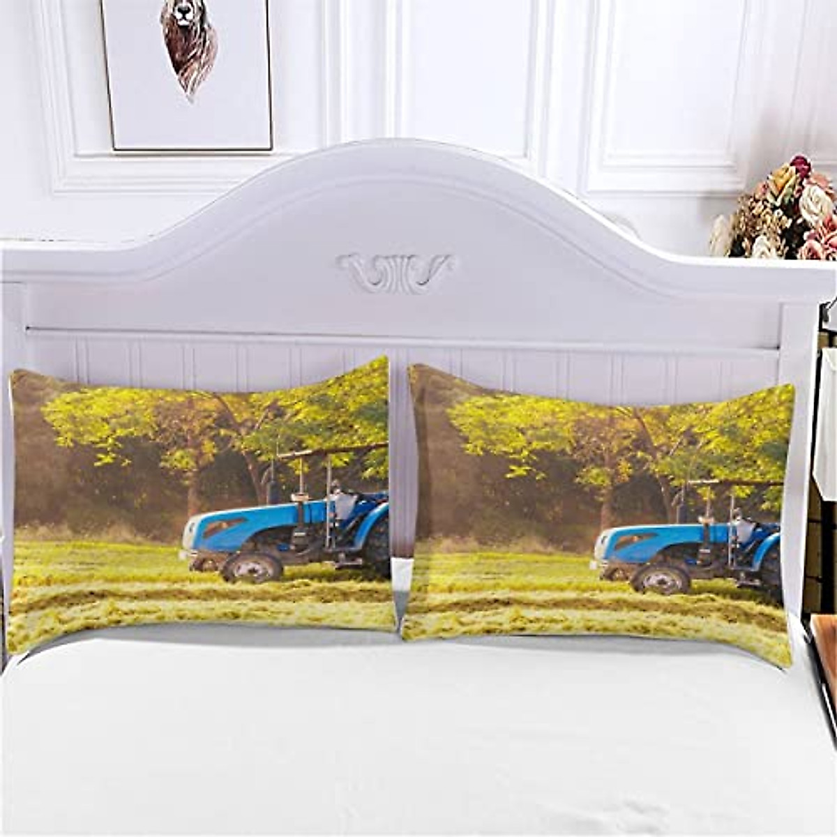 Quilt Cover Queen Size Combine Harvester 3D Bedding Sets Agricultural Tractor Duvet Cover Breathable Hypoallergenic Stain Wrinkle Resistant Microfiber with Zipper Closure,beding Set with 2 Pillowcase