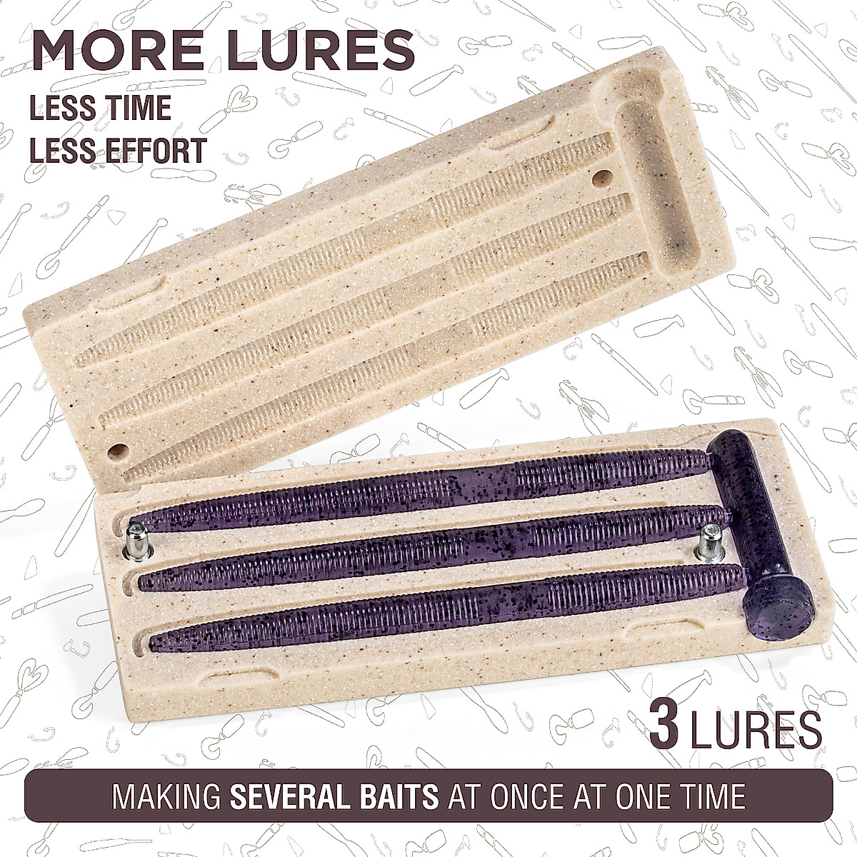 Smedioks Premium Soft Plastiс Mold Lure Making Injection Molds Fishing Lures 3 Cavity Yama Senko 5''