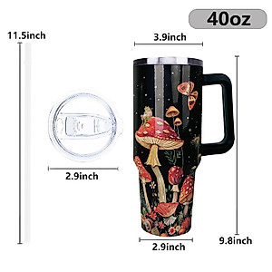 ZNYYZYBA 40oz Mushroom Tumbler with Handle Mushroom Gifts for Women Insulated Leak Proof Travel Coffee Mug, Reusable Stainless Steel Tumblers
