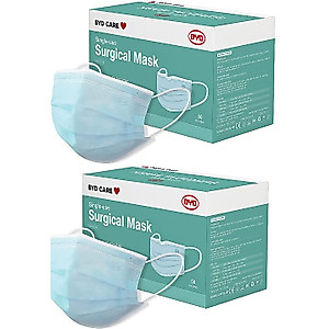 BYD CARE Single Use Disposable 3-Ply Mask, ASTM Level 3, Daily protection for Home, Office, School, Restaurants, Gyms, Outdoor and Indoor, 2 Boxes of 50 PCs each (100 masks total)