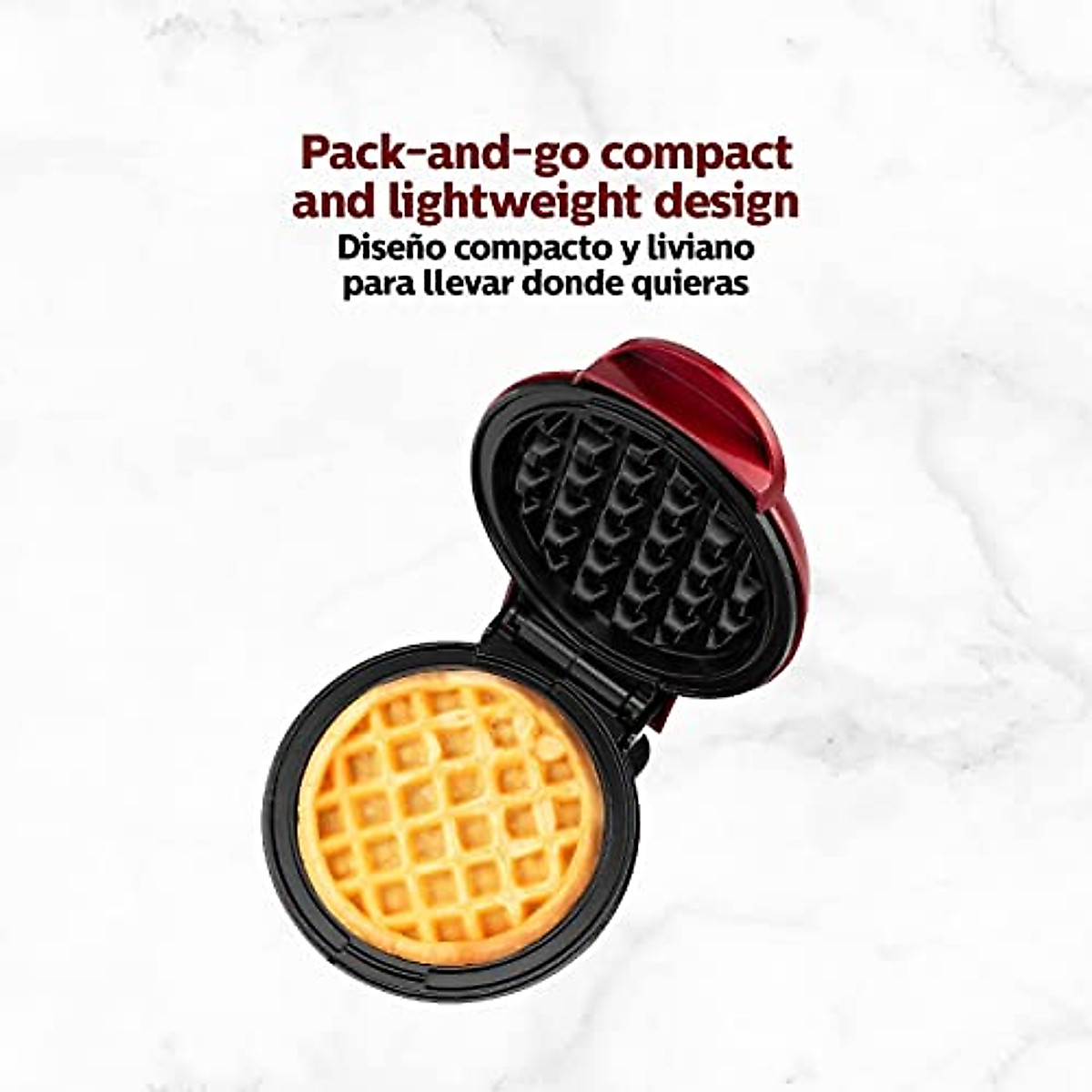 USEFUL PICKS Mini Waffles Maker for Individual, Easy to Clean, Non-Stick Surfaces, 5 Inch, Red