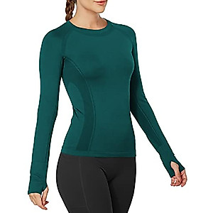 MathCat Workout Shirts for Women Long Sleeve, Workout Tops for Women, Quick Dry Gym Athletic Tops，Seamless Yoga Shirts Dark Green