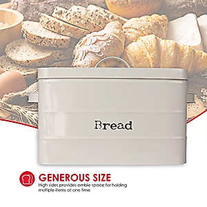 Home Basics Tin Canister Collection, 13-Liter Bread Box with Cover, Kitchen Food Storage Organization, Ivory