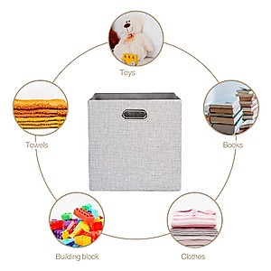 Jermichoc Cube Storage Bins 13x13inch - 4 Set Collapsible Linen Fabric Organizer Storage Bin with Dual Metal Handles for Organizing Closet, Clothes, Toys(Silver Grey)