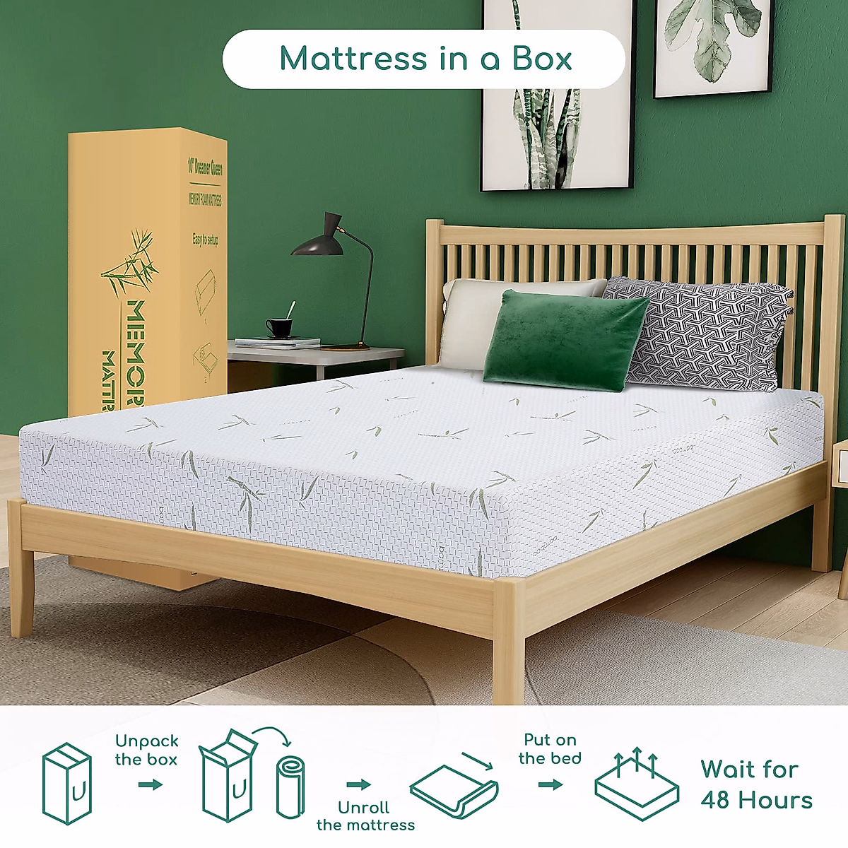 Airdown California King 10 Inch Memory Foam Mattress with Breathable Bamboo Cover, Medium Firm Green Tea Gel Mattress for Pressure Relieving, CertiPUR-US Certified, Made in USA