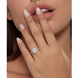 Michooyel 2ct Emerald Cut Moissanite Engagement Ring for Women D color Moissanite VVS1 Halo Sterling Silver Women Rings