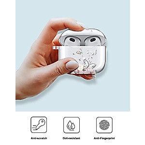 JAHOLAN AirPods 3 Case Clear Butterfly Case Cute Protective Soft Shockproof Cover with Keychain for Women Girls Compatible with AirPods 3rd Generation Wireless Charging Case - Butterfly Flower Pink