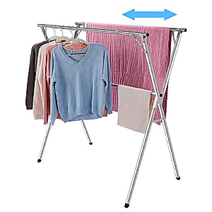 funest Clothes Drying Rack, 79 Inches Adjustable & Foldable Laundry Drying Rack, Heavy Duty Stainless Steel Drying Rack Clothing with 20 Hooks, 12 Clips, Suitable for Indoor, Outdoor and Balcony