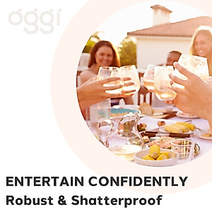 Oggi Unbreakable Wine Glasses, Set 6 - Elegant Reusable Plastic Wine Cups, Stemless Wine Glass Tumbler Design, Shatterproof Plastic, Ideal for Indoor and Outdoor Use, Recyclable - 12oz / 350ml