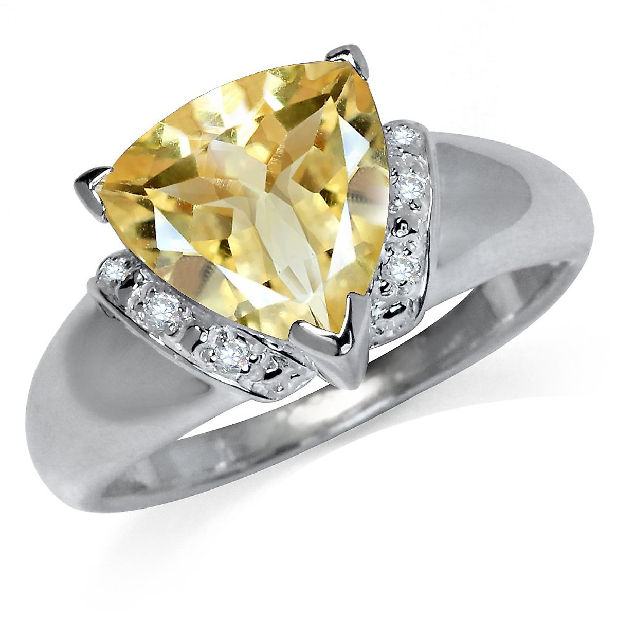Silvershake 2.5ct. Natural Trillion Shape Citrine and White Topaz 925 Sterling Silver Cocktail Ring Size 8