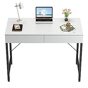 CubiCubi Computer Desk with 2 Storage Drawers, 40 inch Home Office Writing Desk, Study Table for Small Space, White
