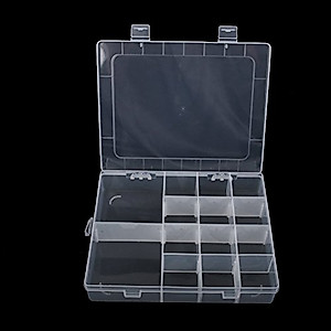 OULII 14-Grid Plastic Jewelry Box Organizer Storage Container Case with Removable Dividers (Transparent)