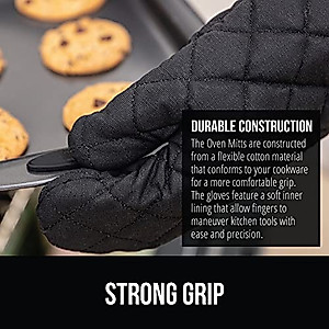 Gorilla Grip Heat Resistant Thick Cotton Oven Mitts Set, Soft Quilted Lining, Strong Grip Potholders for Hot Pans and Oven, Kitchen Mitt Pair Protect Hands, Cooking Baking BBQ Gloves, 13 Inch, Black