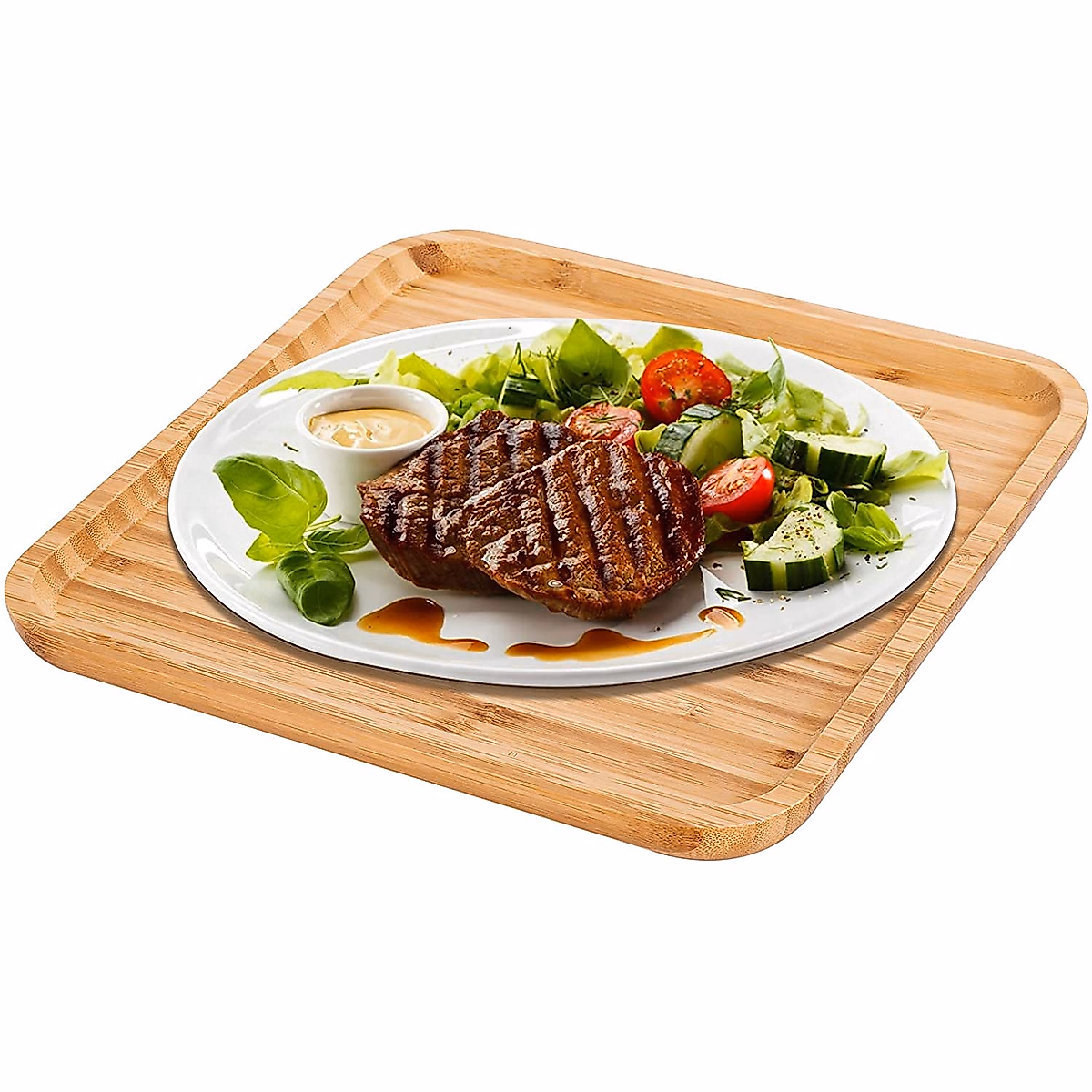 Bearstar 2-Pack Bamboo Square Plates ,12 Inches Cheese Plates Coffee Tea Serving Tray Fruit platters Party Dinner Plates Sour Candy Tray